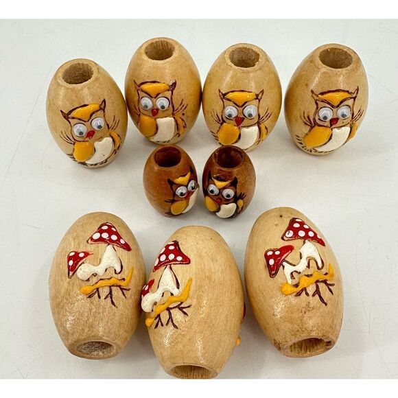 Handmade | Art | Vintage Wood Googly Eyeowl Toadstool Macrame Craft ...